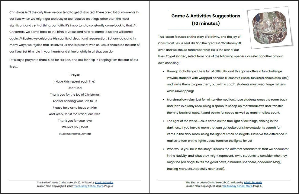 The Birth of Jesus Christ (Luke 2:1-20) Printable Christmas Bible Less ...