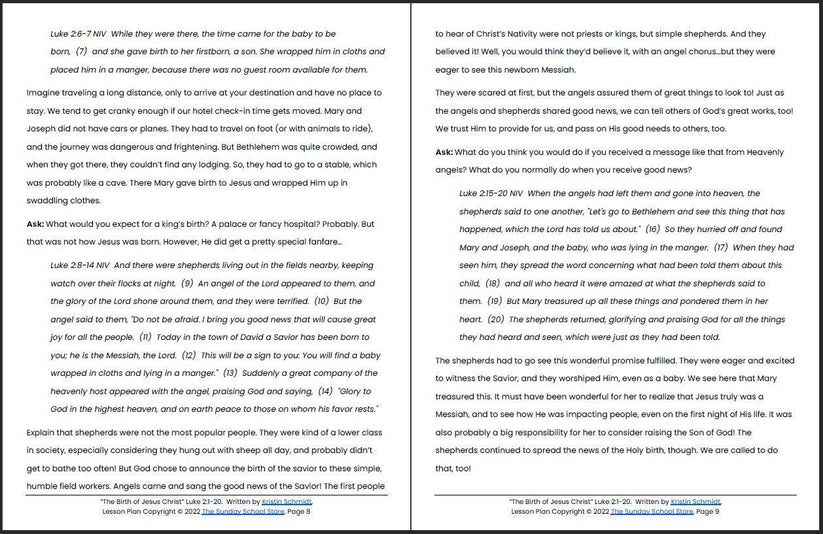 The Birth of Jesus Christ (Luke 2:1-20) Printable Christmas Bible Less ...
